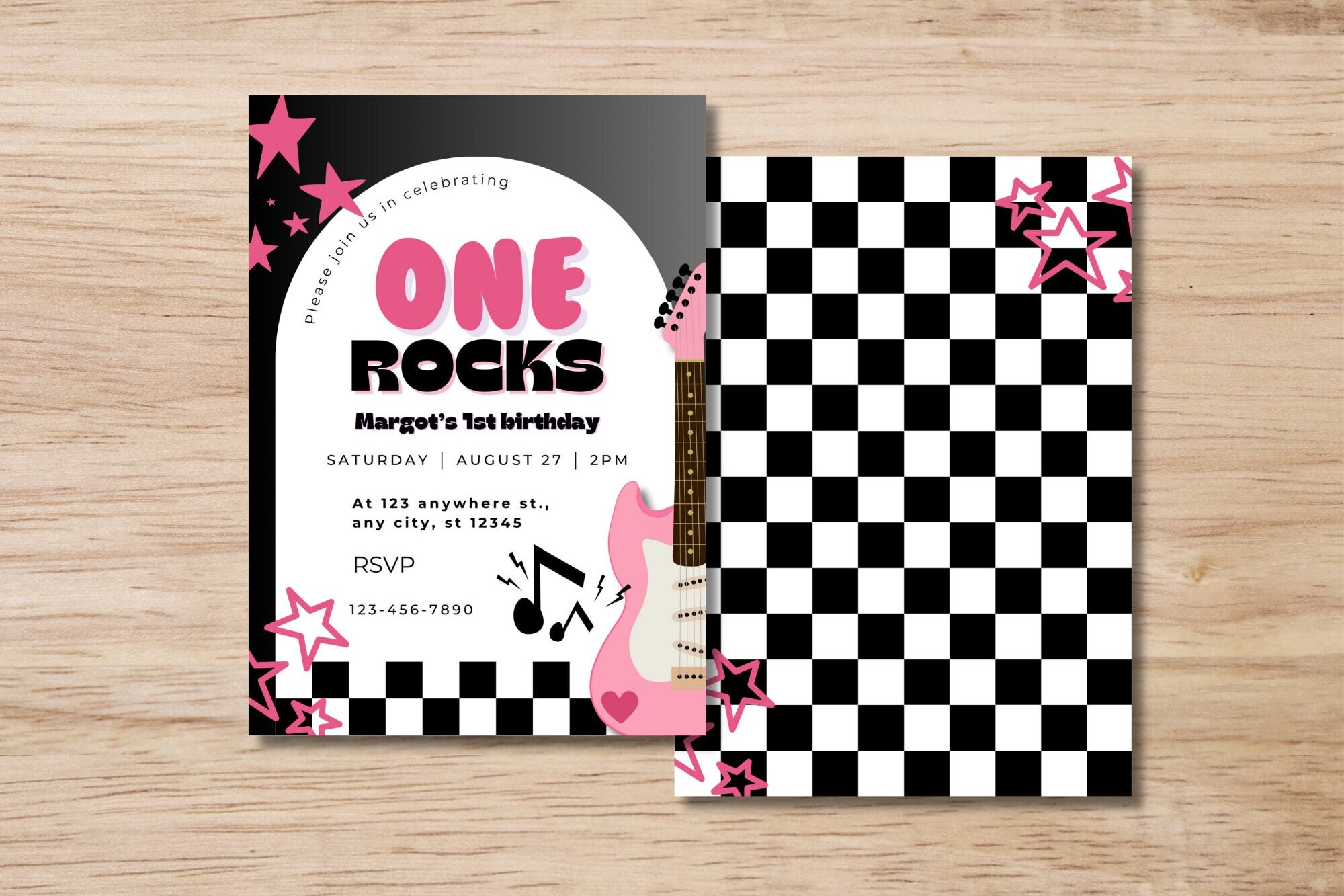 One Rocks Girls Birthday Invitation, First World Tour Invite, Pink Rock ...
