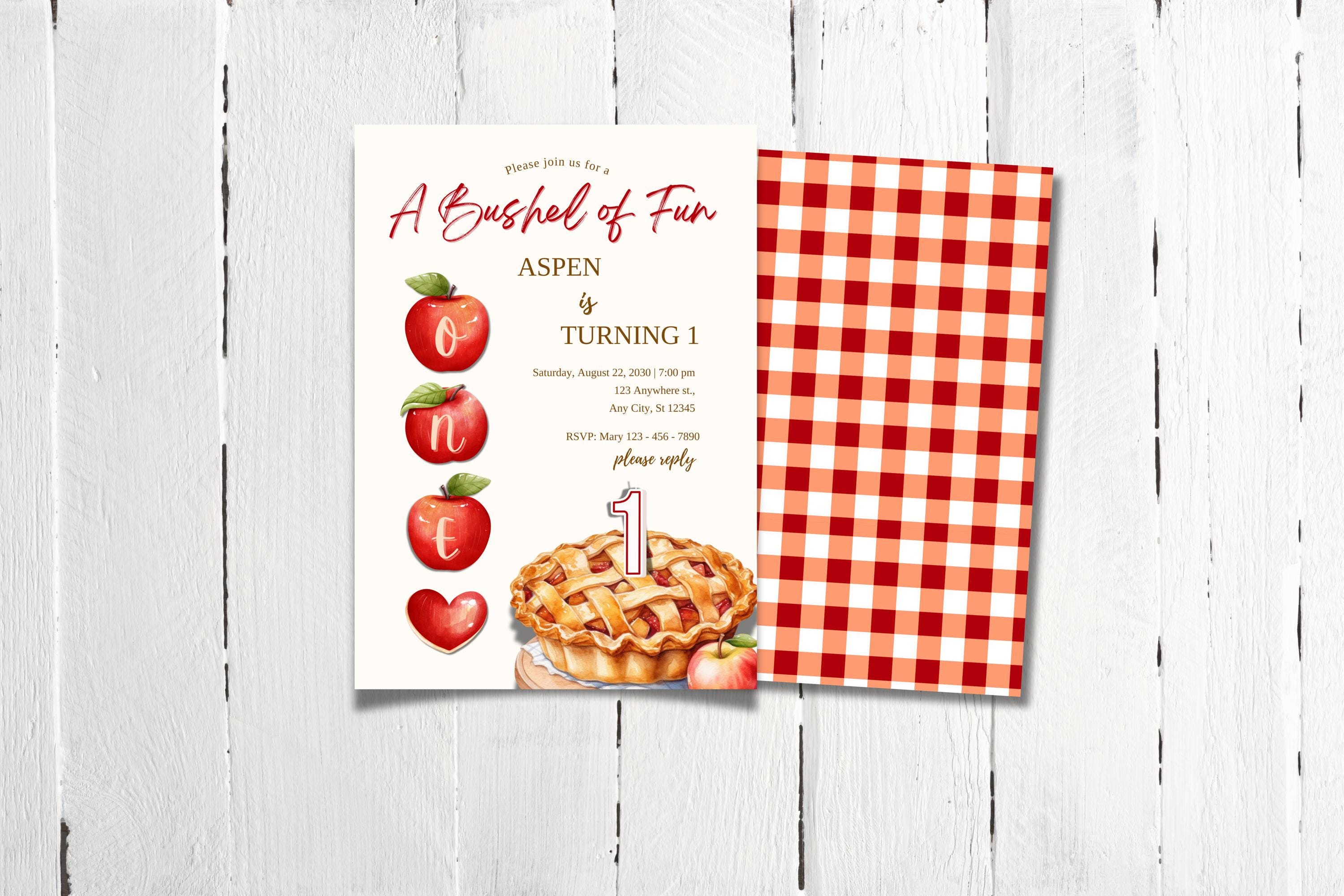 Bushel of Fun 1st Birthday Invitation, Apple Themed Bday Invite, Apple ...