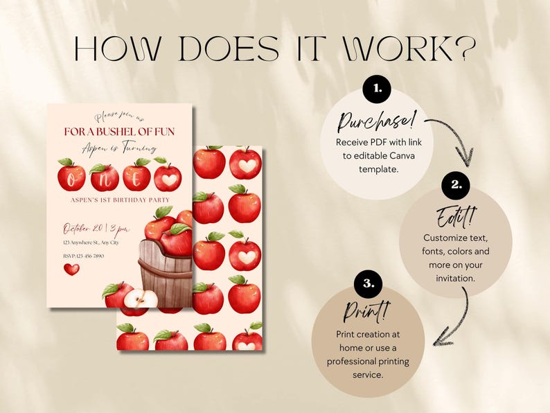 Bushel of Fun 1st Birthday Invitation, Apple Themed Bday Invite, Apple ...