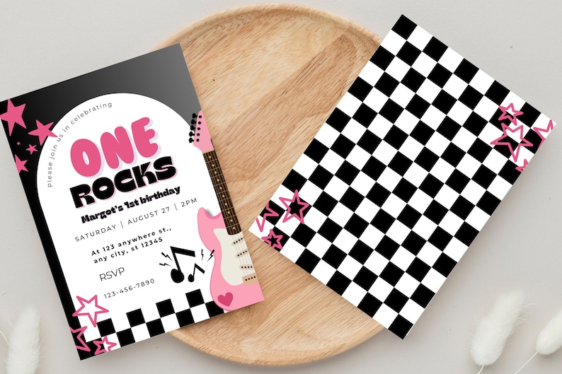 One Rocks Girls Birthday Invitation, First World Tour Invite, Pink Rock ...