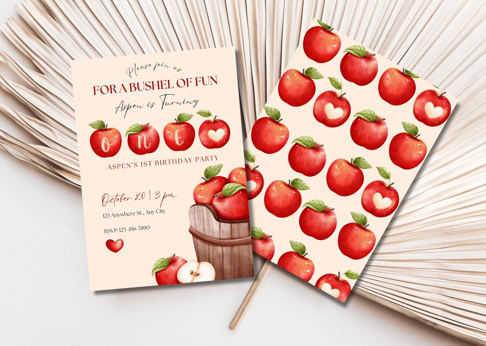 Bushel of Fun 1st Birthday Invitation, Apple Themed Bday Invite, Apple ...