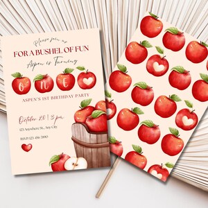 Bushel of Fun 1st Birthday Invitation, Apple Themed Bday Invite, Apple ...
