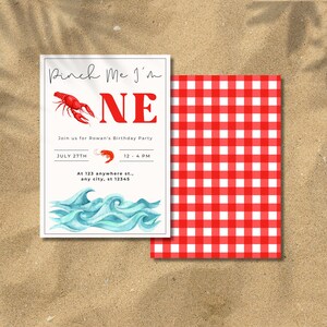 Pinch Me I'm One Birthday Invitation, Editable Crayfish Invite ...