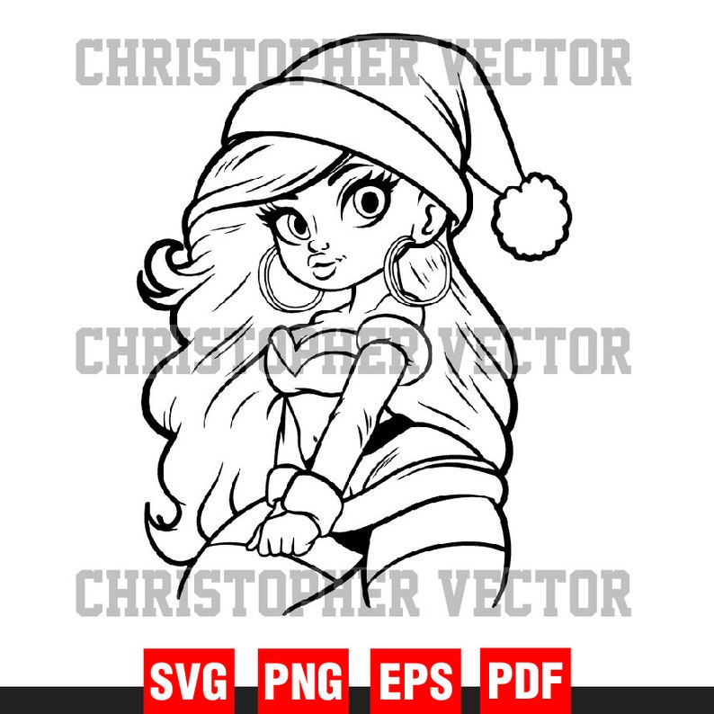 Mrs Claus Youthful Clipart, Christmas Fashion Girl SVG, Chibi Chicana ...