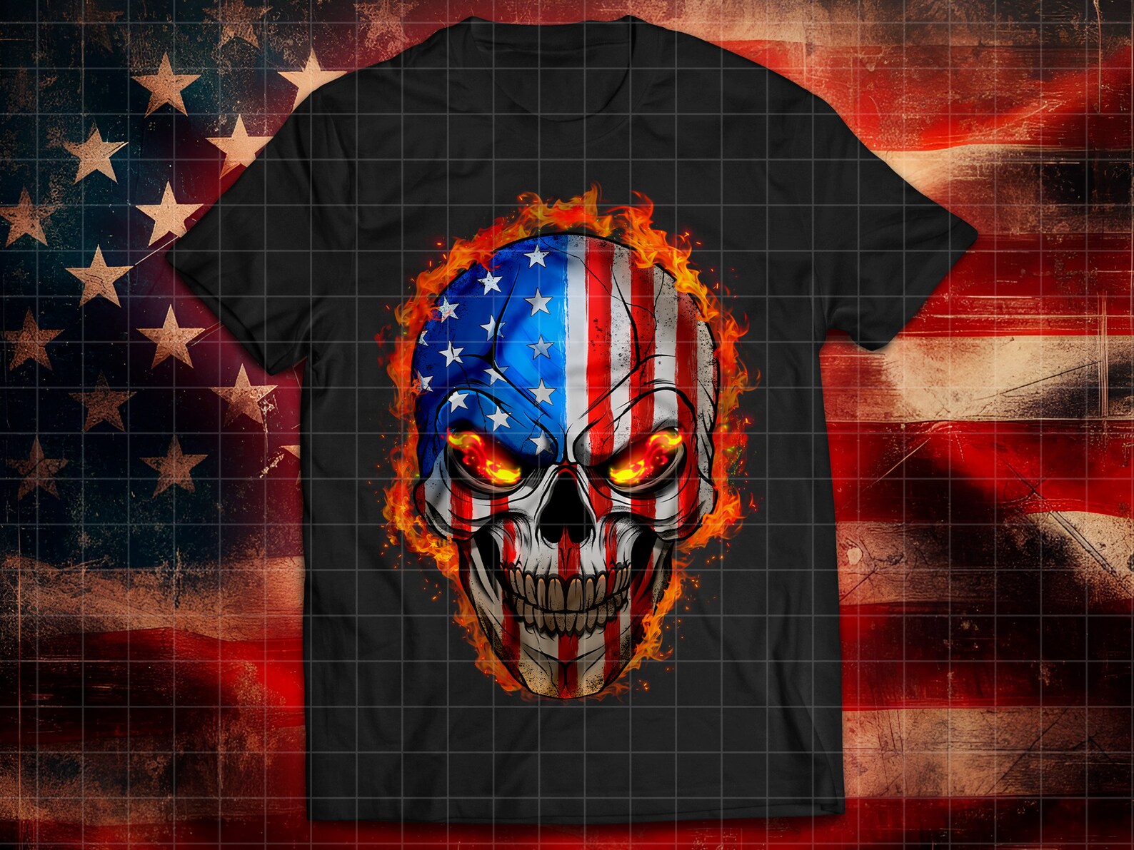 Skull USA in Flames American Flag Skull US Human Skull Png Digital ...