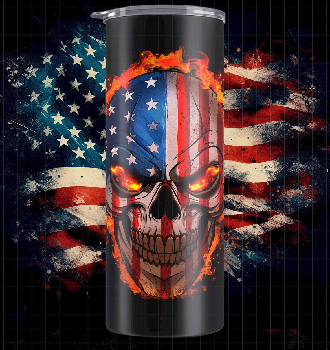 Skull USA in Flames American Flag Skull US Human Skull Png Digital ...