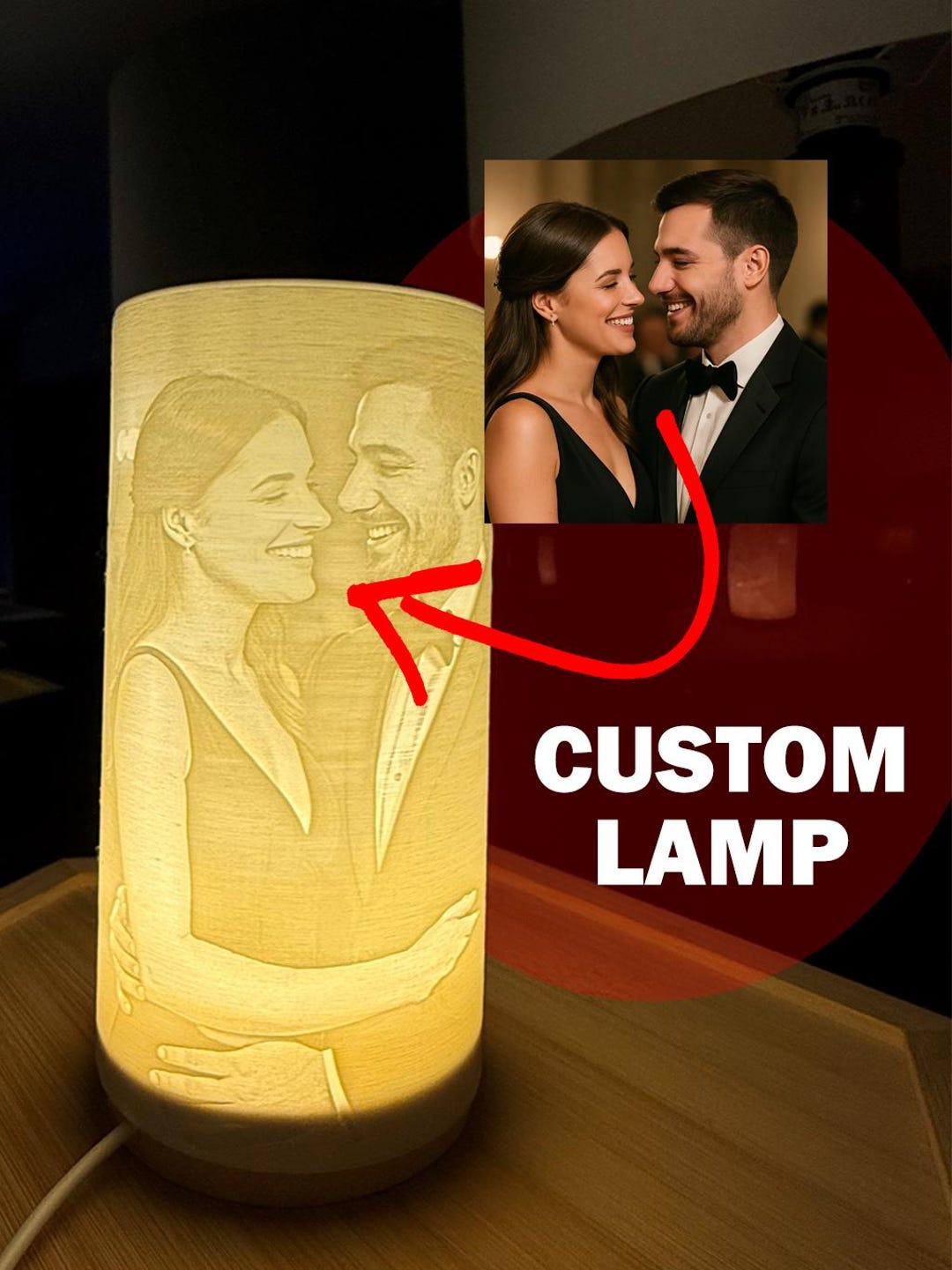 Personalized Lithophane Lamp With Wooden Base | Personalized Photo Gift ...