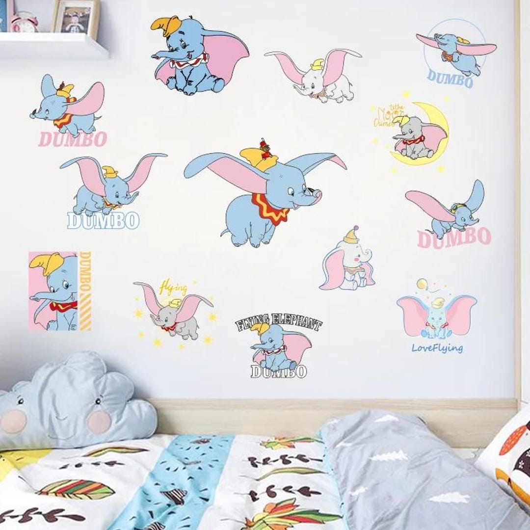 Dumbo Nursery Wall Art Peel and Stick Elephant Decals, Removable Vinyl ...