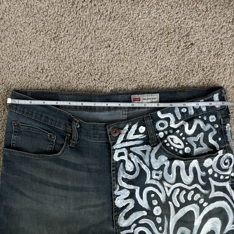 Hand Painted Jeans With White Trippy Psychedelic Abstract Squiggle ...