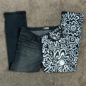 Hand Painted Jeans With White Trippy Psychedelic Abstract Squiggle ...