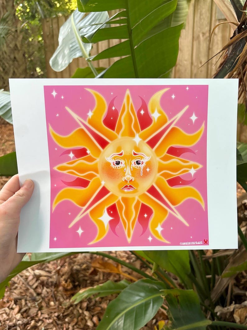 The Crying Sun Digital Art Print of Pink Orange and Yellow Sun - Etsy