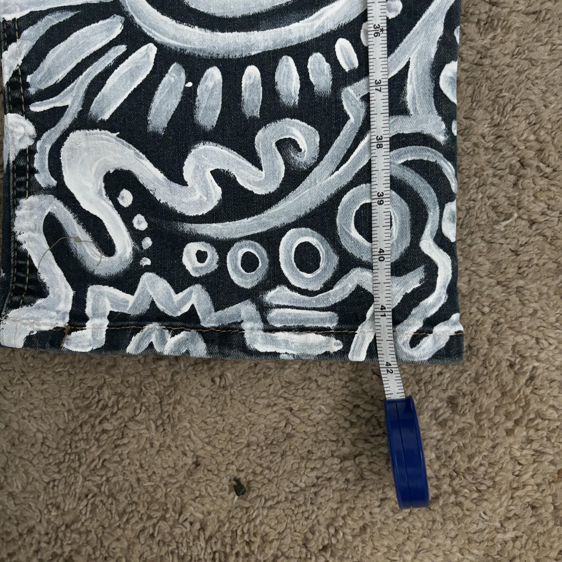 Hand Painted Jeans With White Trippy Psychedelic Abstract Squiggle ...