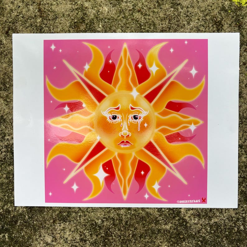The Crying Sun Digital Art Print of Pink Orange and Yellow Sun - Etsy