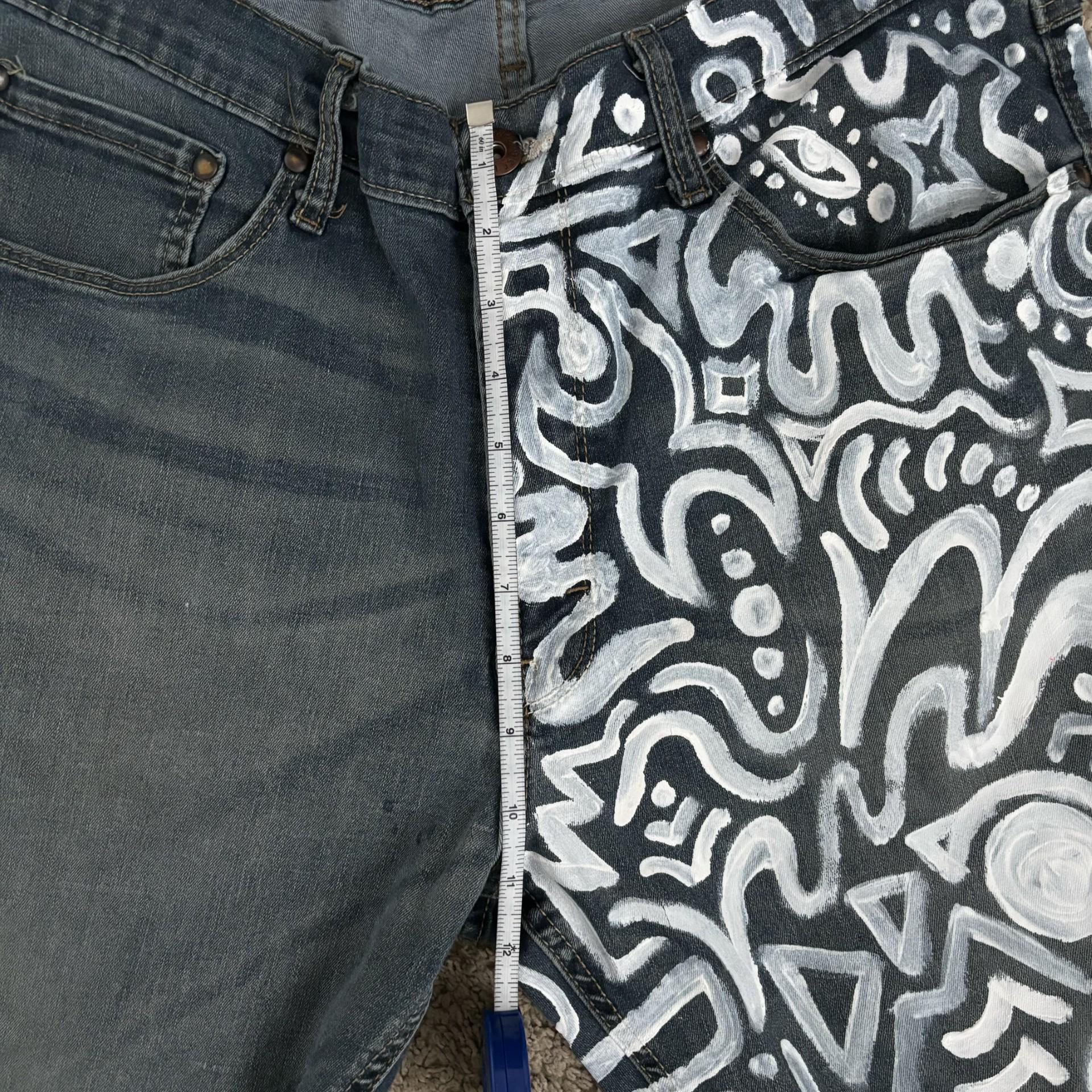 Hand Painted Jeans With White Trippy Psychedelic Abstract Squiggle ...