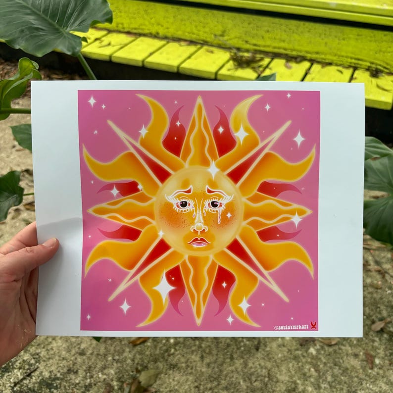 The Crying Sun Digital Art Print of Pink Orange and Yellow Sun - Etsy