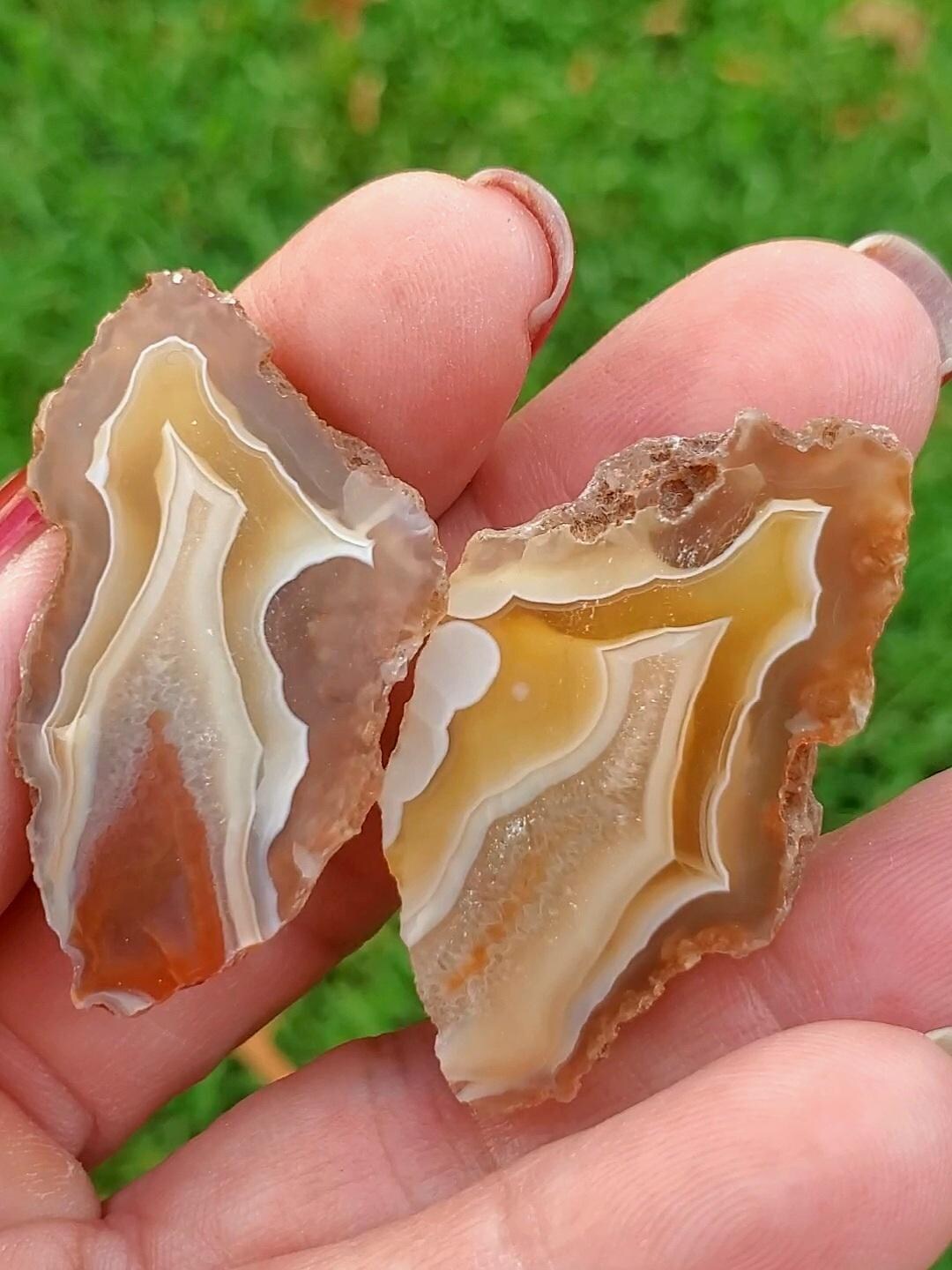 Spectacular, No Fractures, Little Malawi Agate Pair. Full Nodule Cut ...