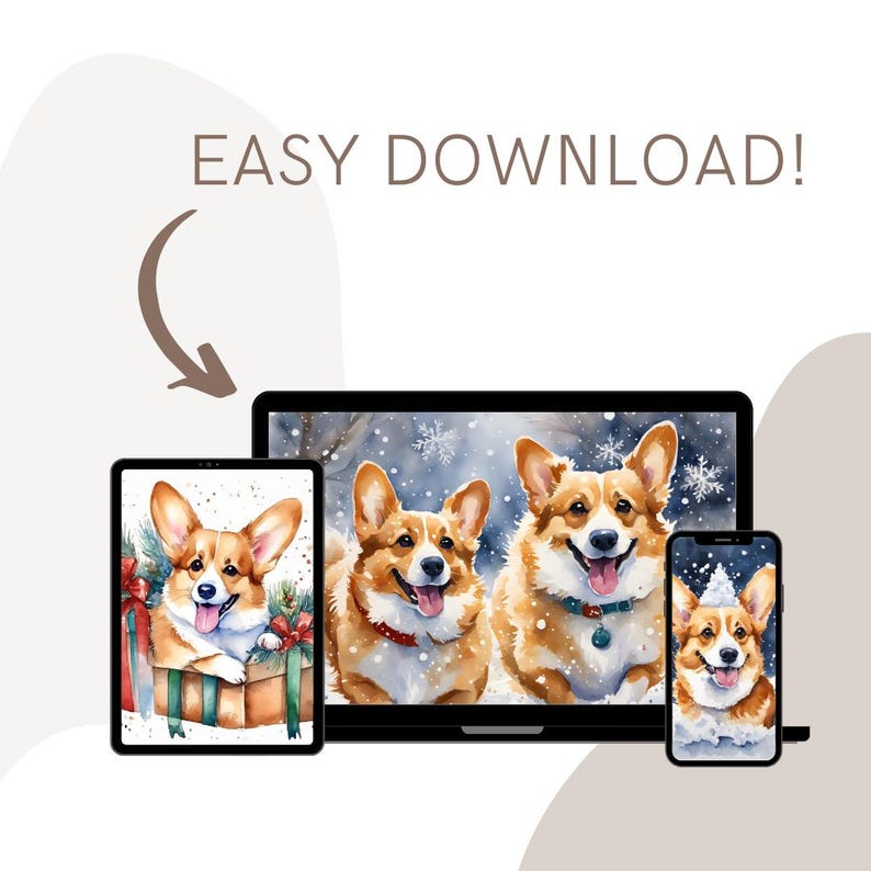Corgi Christmas Digital Download, Cute Corgi Artwork, Corgi Lover ...
