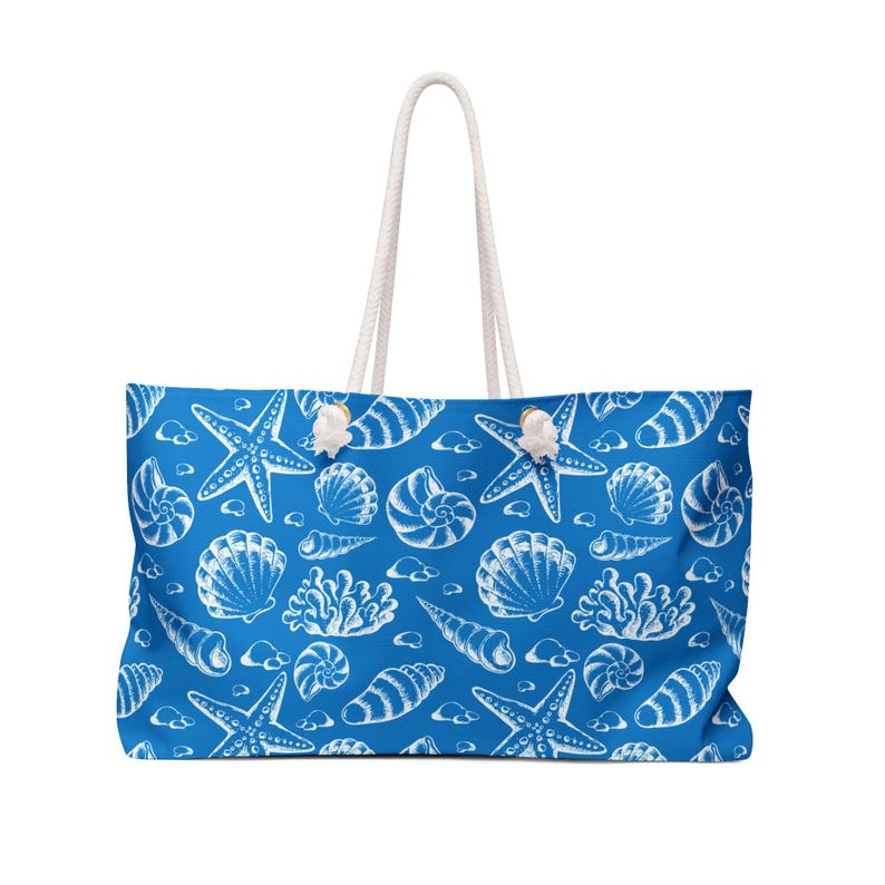 Sea Shell Weekender Bag, Beach Travel Tote, Nautical Overnight Duffel ...