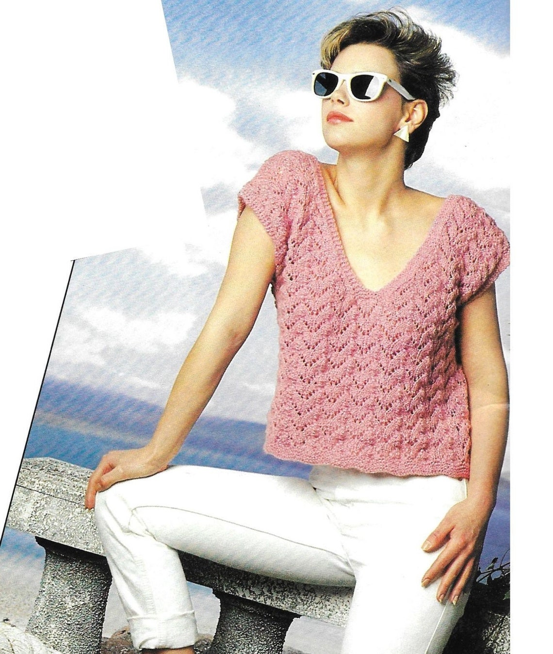 Womens Short Sleeve Top Knitting Pattern - Vintage Knitting Pattern ...