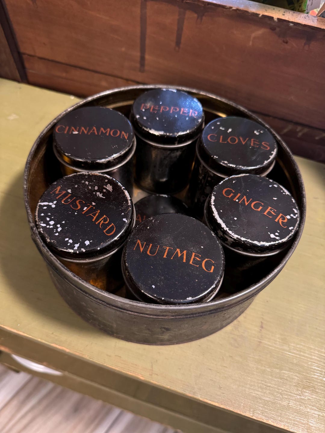 Antique Tin Round Spice Set - Etsy