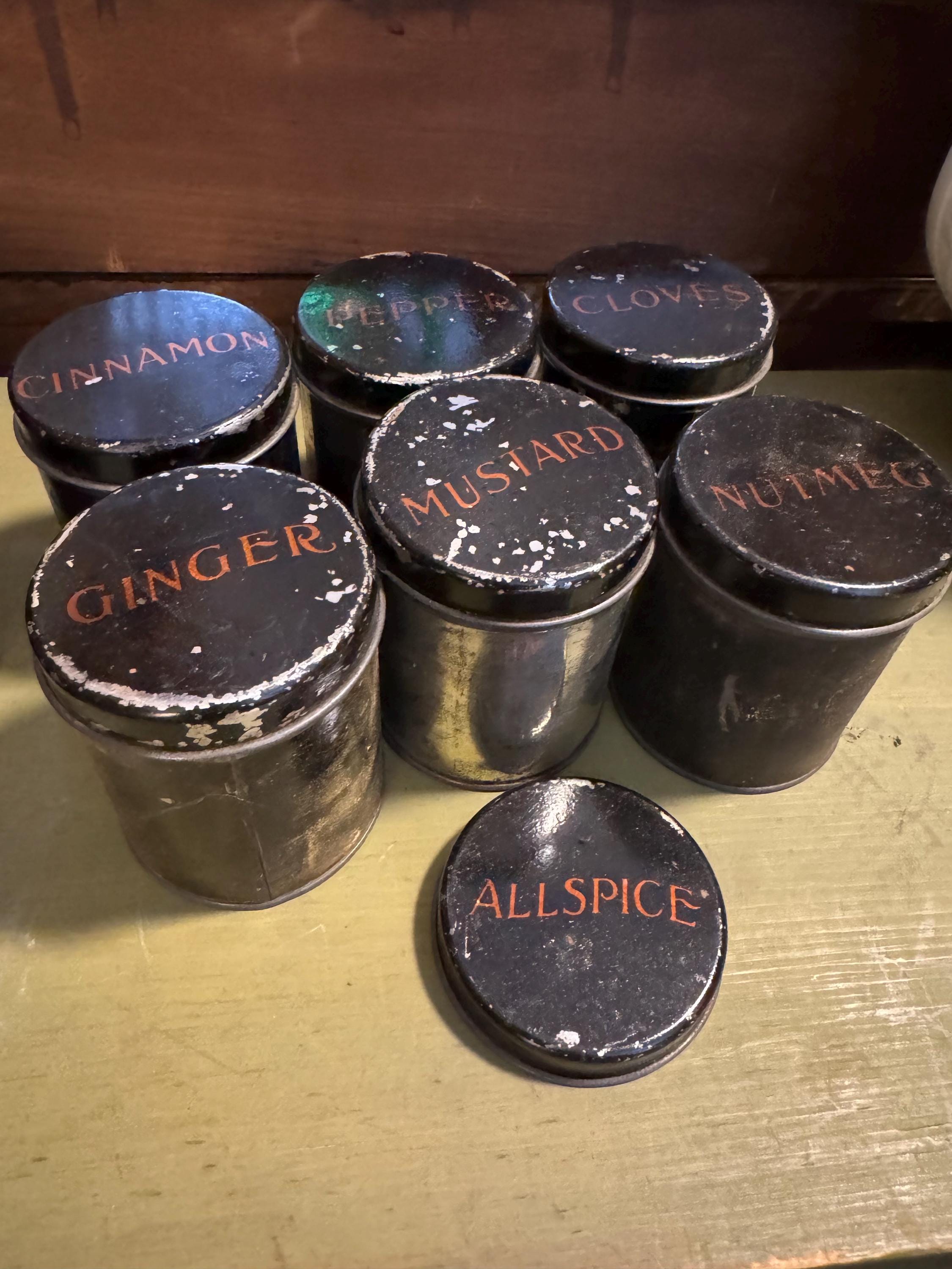Antique Tin Round Spice Set - Etsy