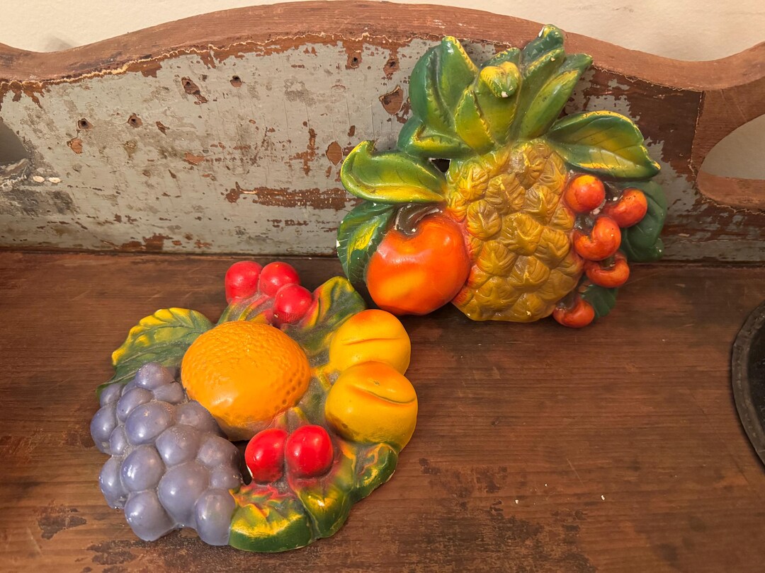 Vintage Chalkware Fruit Plaques - Etsy