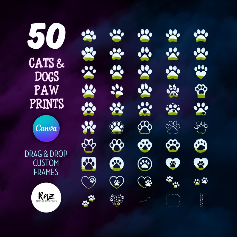 Canva Custom Frames, Drag and Drop, Paw Prints, Cats, Dogs, Paws ...