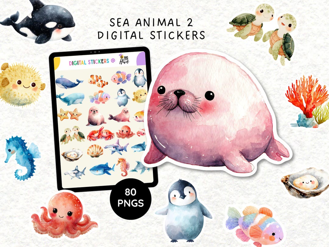 Sea Animal Digital Stickers for Goodnotes, Onenote, Notability | Ocean ...