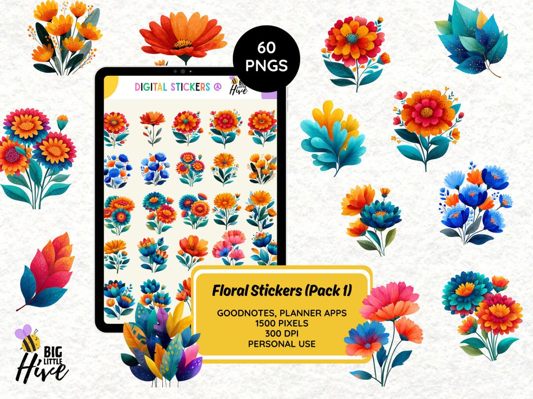 Floral Digital Stickers for Goodnotes, Onenote, Notability | Botanical ...