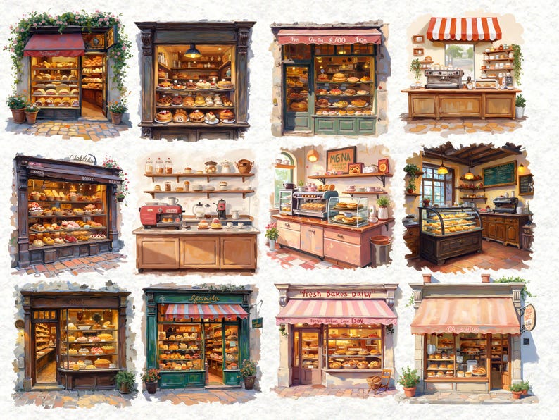 Bakery Clipart Set | Croissant, Macarons, Cupcake, Donut & Coffee ...