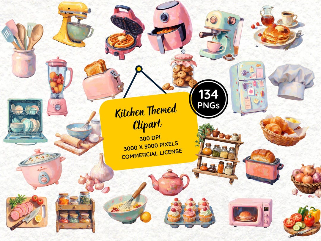 Kitchen Clipart Set – 134 Pngs 300 DPI | Cooking Stickers, Baking ...