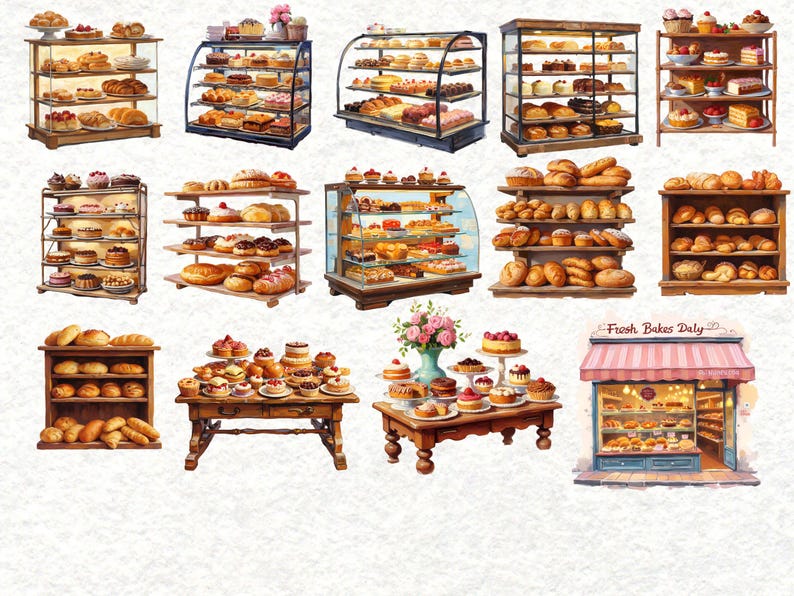 Bakery Clipart Set | Croissant, Macarons, Cupcake, Donut & Coffee ...