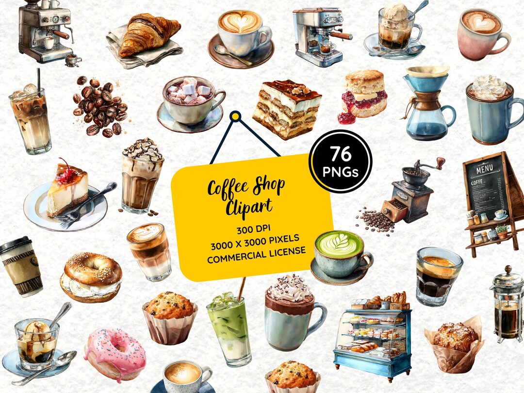 Coffee Shop Clipart Set | Croissant, Coffee, Muffin, Dessert & Sweet ...