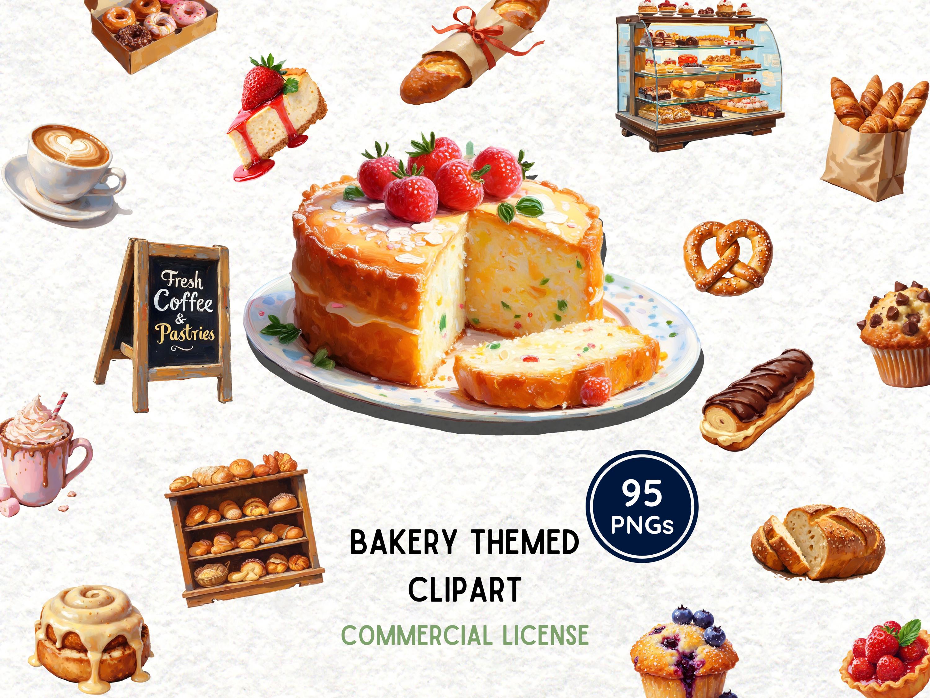Bakery Clipart Set | Croissant, Macarons, Cupcake, Donut & Coffee ...
