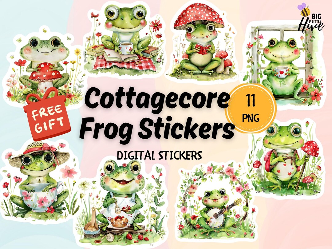 Cottagecore Frog Stickers: Digital Planner Scrapbook Embellishments ...