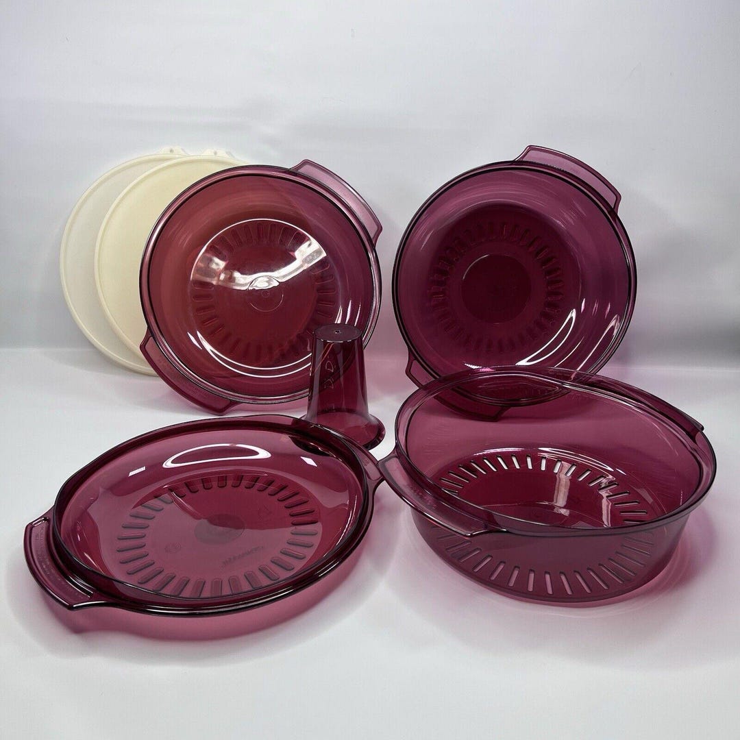 Tupperware Vintage 7 Piece Tupperwave Stack Cooker Steamer Cranberry ...
