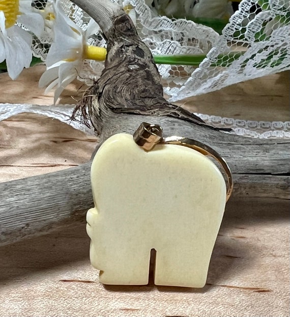 Vintage Elephant Faux Bone & Cloisonne Enamel Pendant - Gem