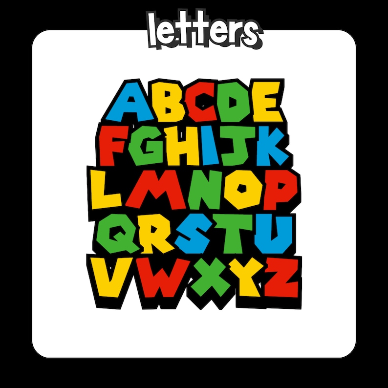 Personalized Custom Mario Bros PNG SVG Bundle Font Clipart Letters ...