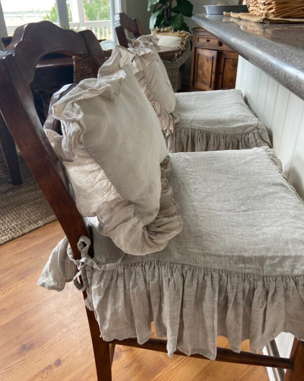 Dining Chair Cover French Large Linen Chair Seat Covers With 4 Sided ...