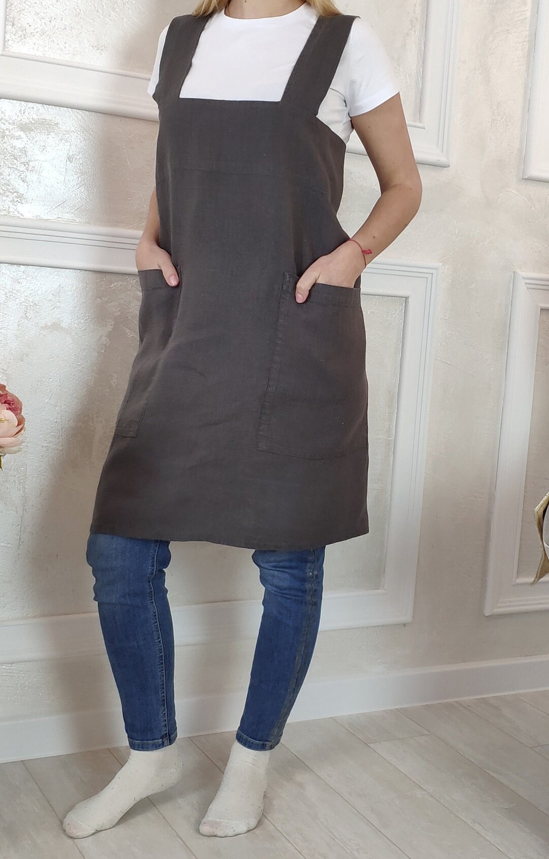 Linen Apron With Deep Pockets Full Apron for Cooking, Painting ...