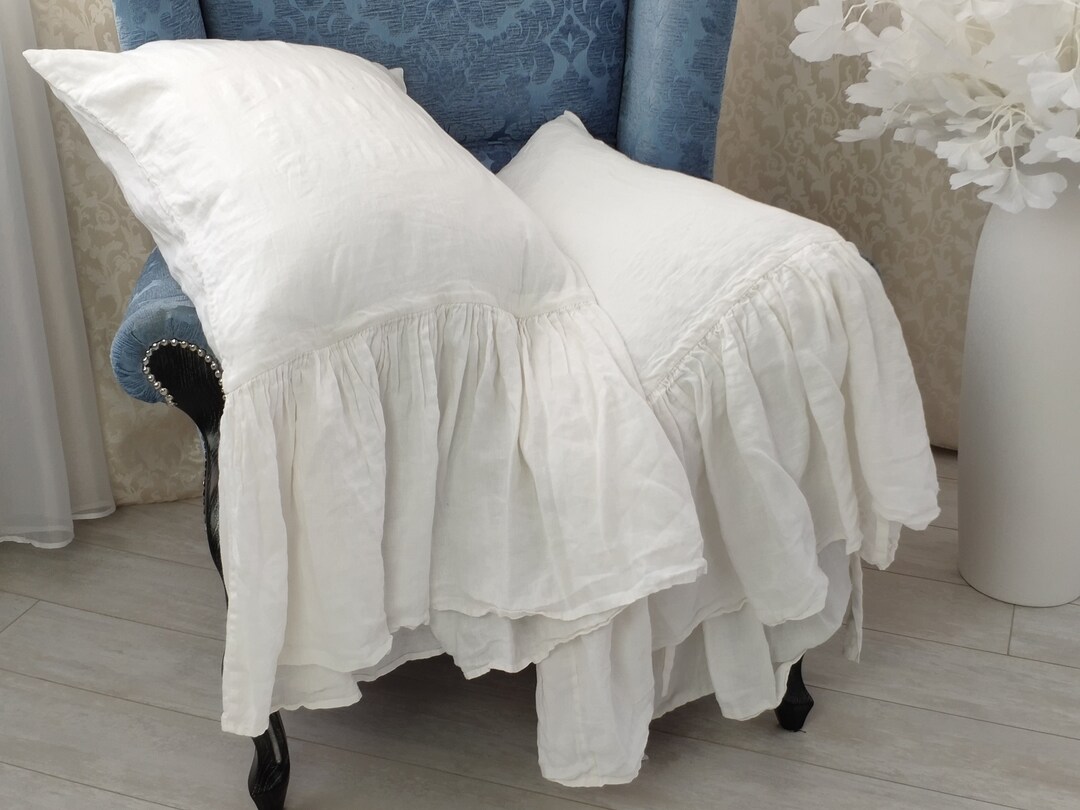 Ruffled Pillow Case White Pillow Shams Ruffle Linen Pillow Case on One ...