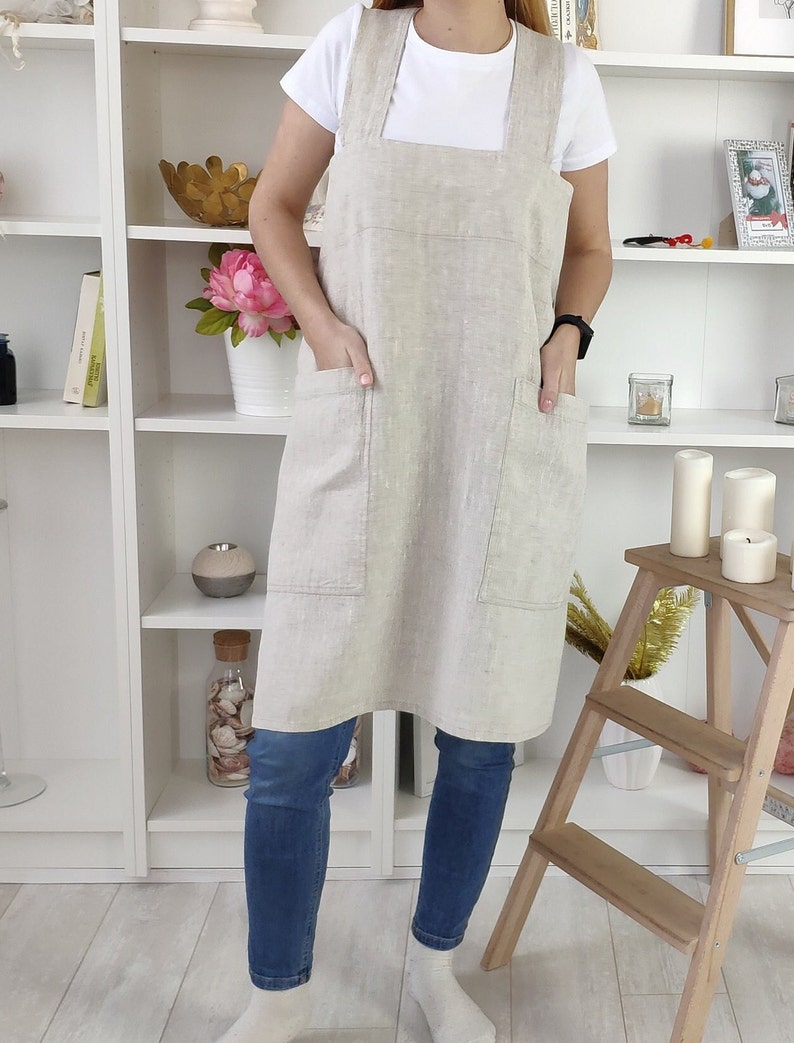 Linen Apron With Deep Pockets Full Apron for Cooking, Painting ...