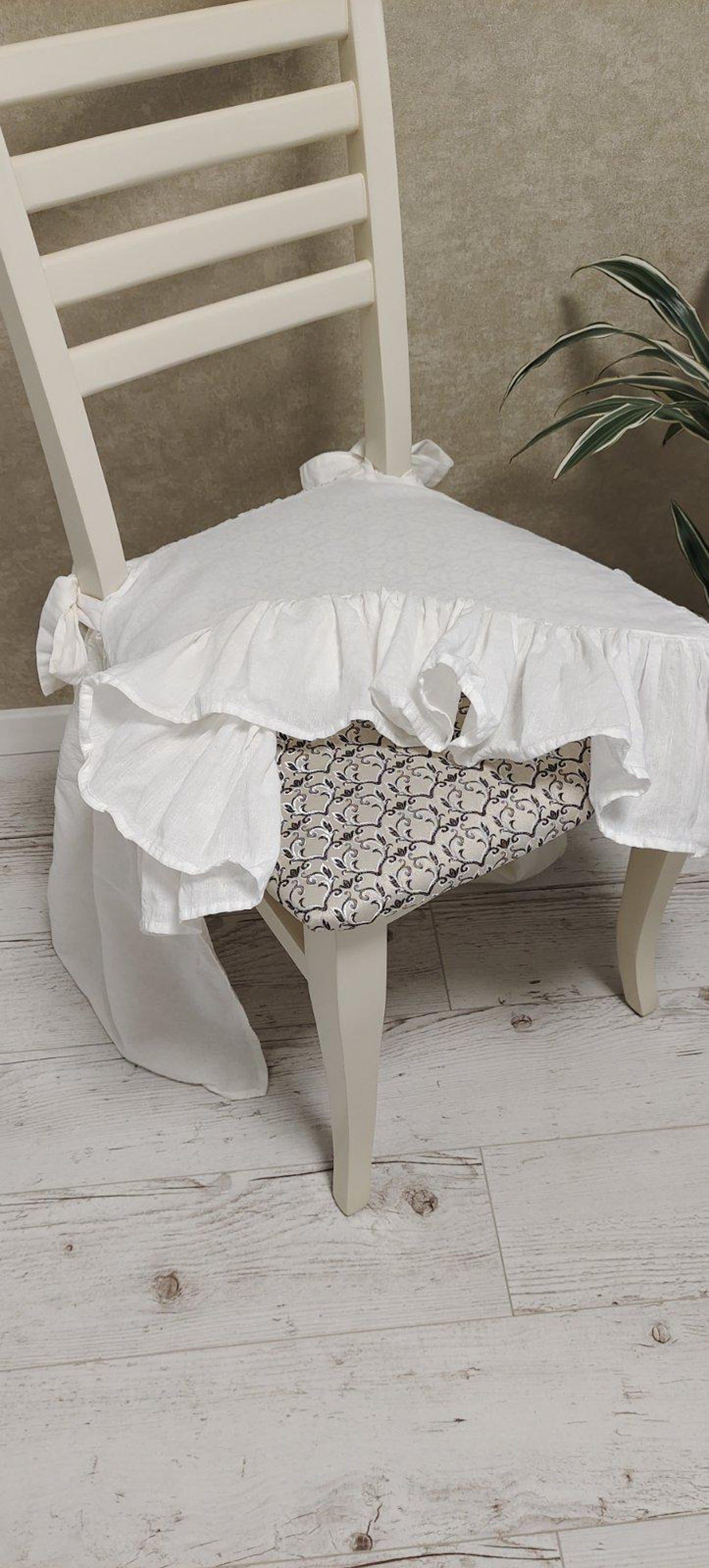 Dining Chair Cover French Large Linen Chair Seat Covers With 4 Sided ...