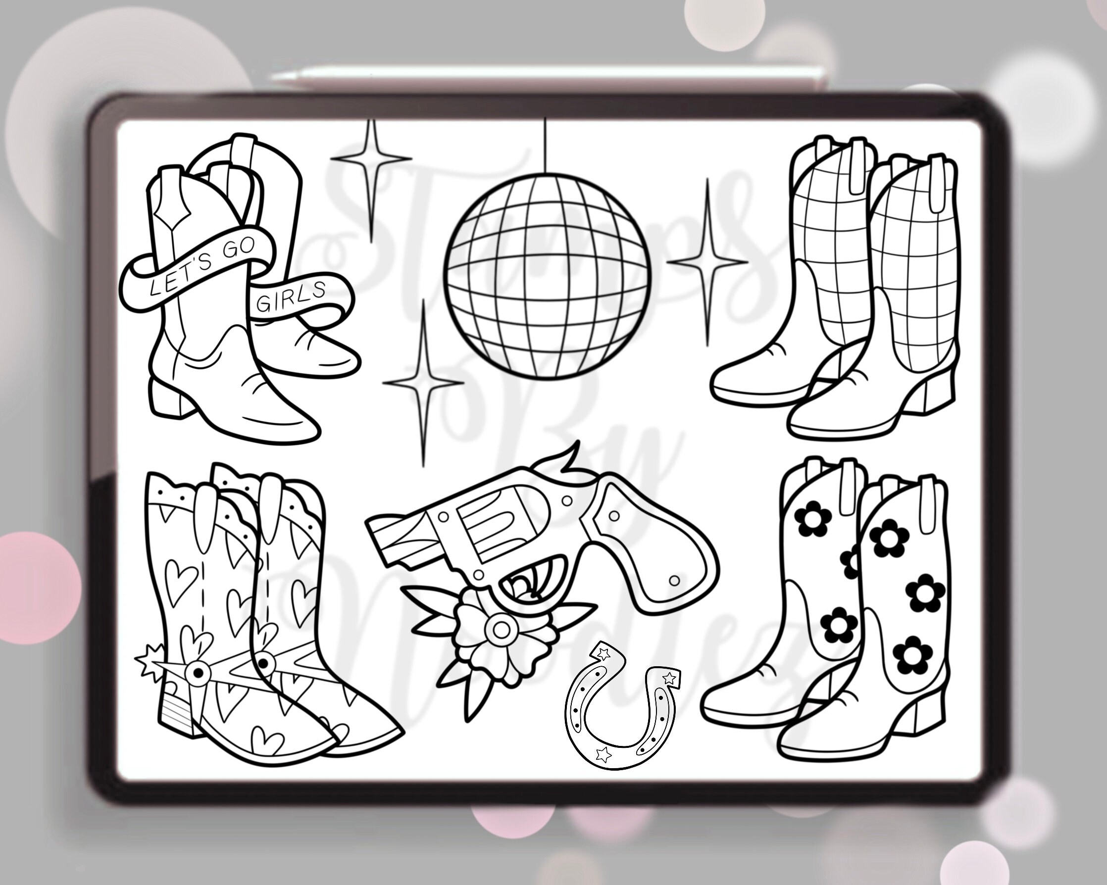 Disco Cowgirl Stamps for Tattoo Artists 30 Procreate Brushes - Etsy