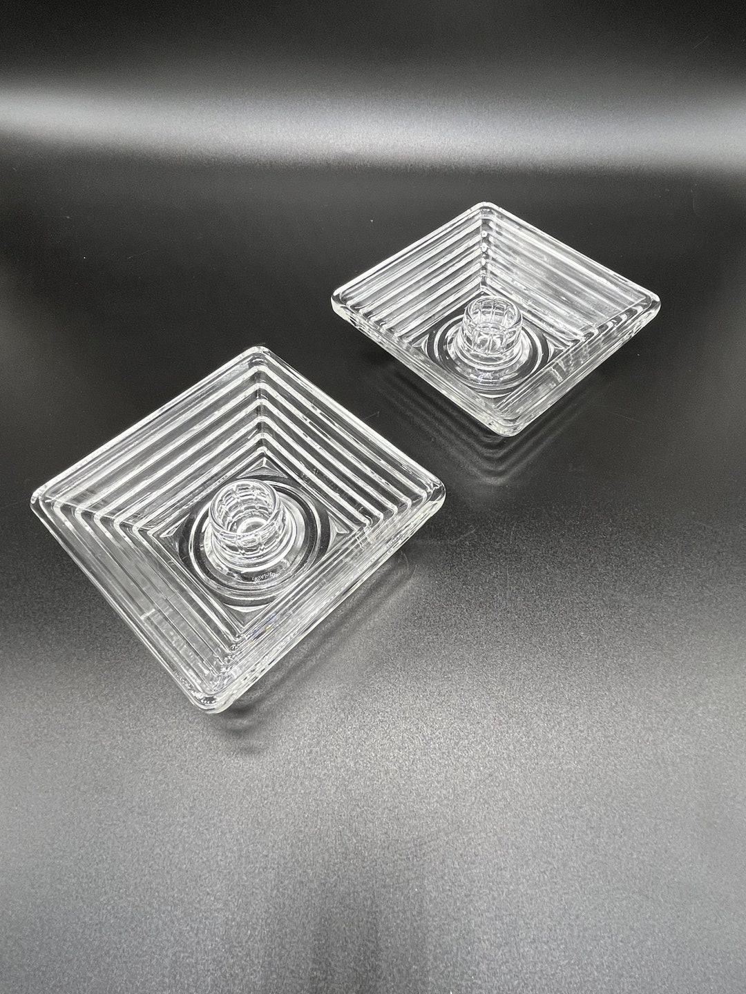 Manhattan Depression Glass Square Candlestick Holders, Art Deco ...