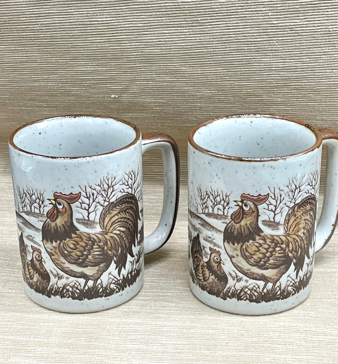 Otagiri Rooster Chicken Hen Coffee Cup Mug Farm Scene Made in Japan ...