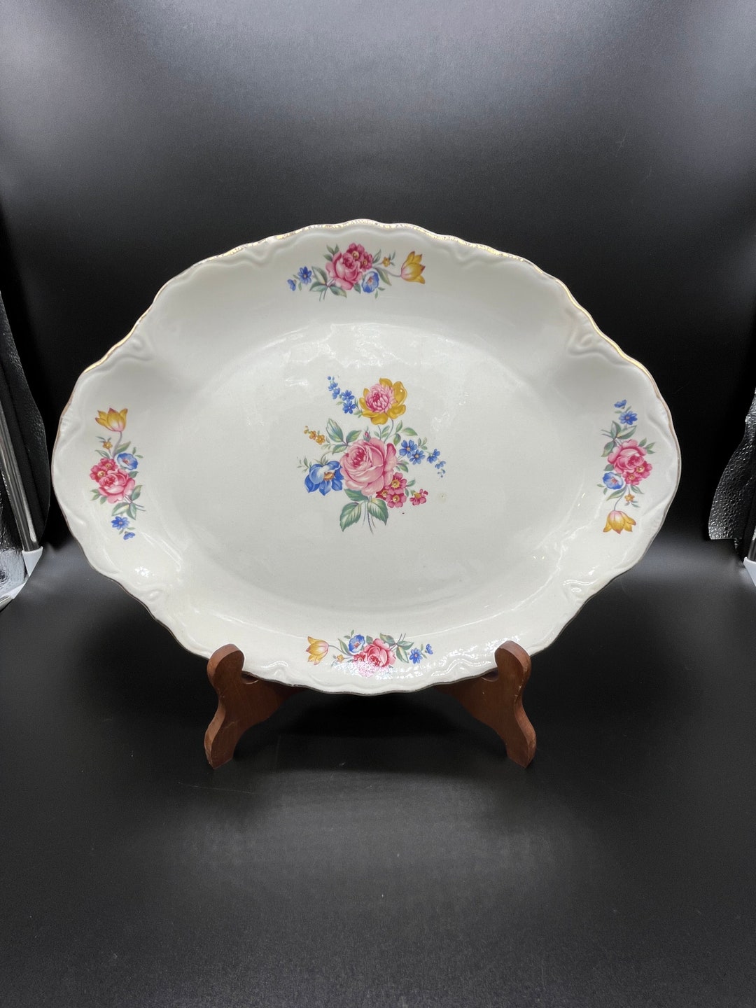 Vintage Hazel Scio Pink Rose Oval Platter - Etsy