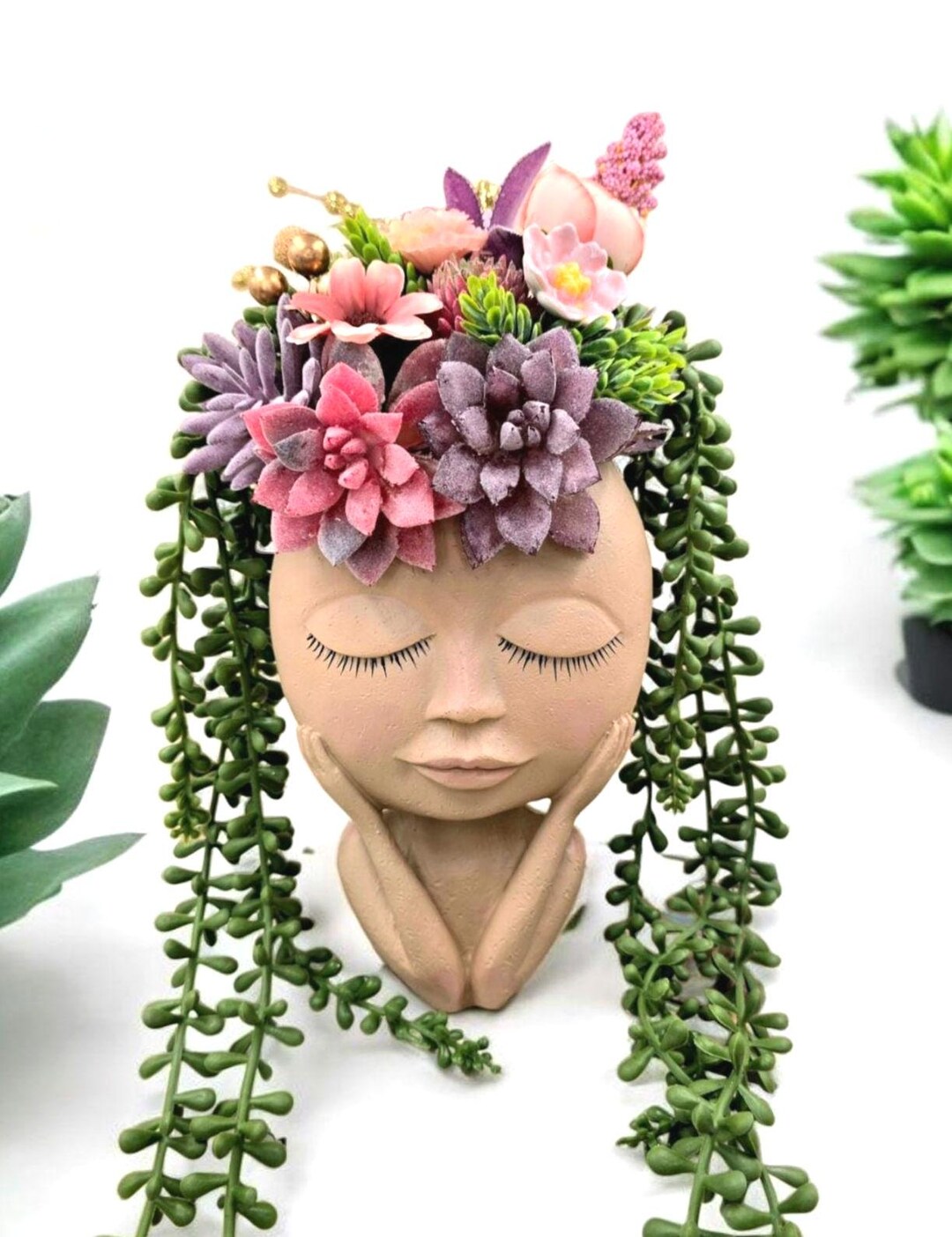 Minimalist Face Planter With Artificial Greenery, Stylish Indoor Decor ...