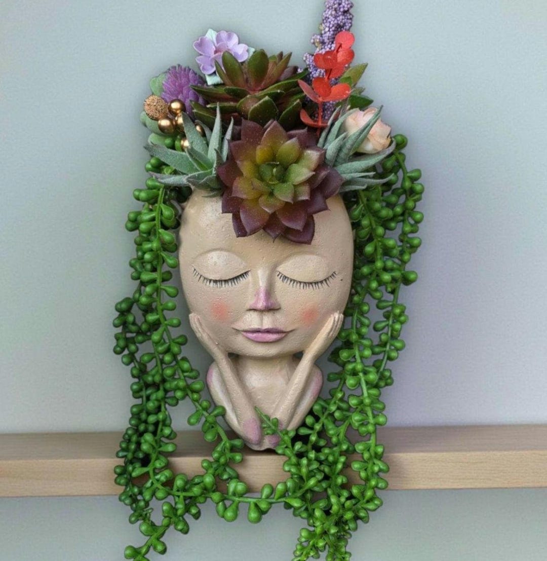 Head Planter, Lady Head Planter, Vintage Decor, Floral Arrangment ...