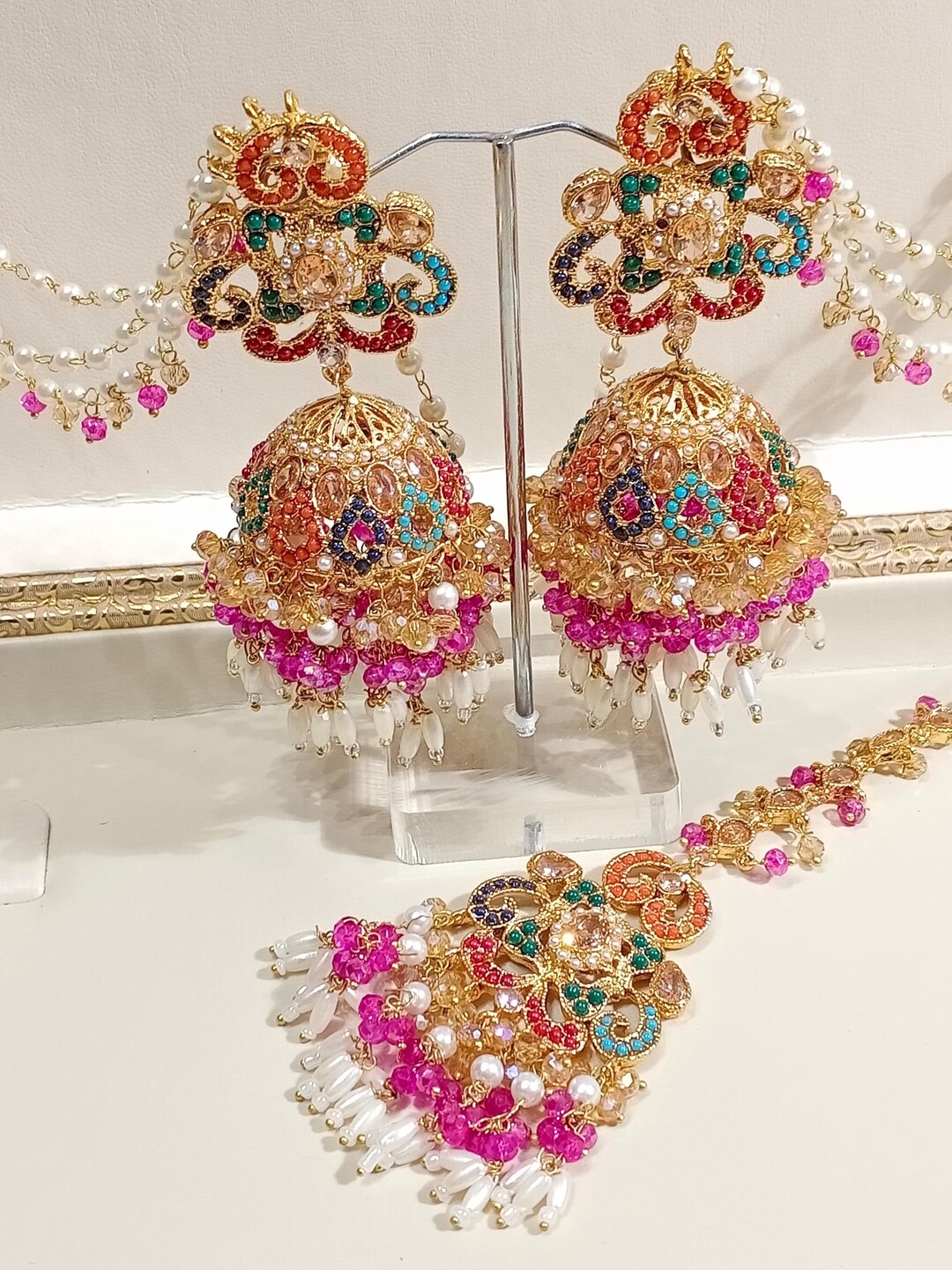 Sara Jhumka Pair With 3 Layers Sahare & Tikka Set Indian/pakistani ...